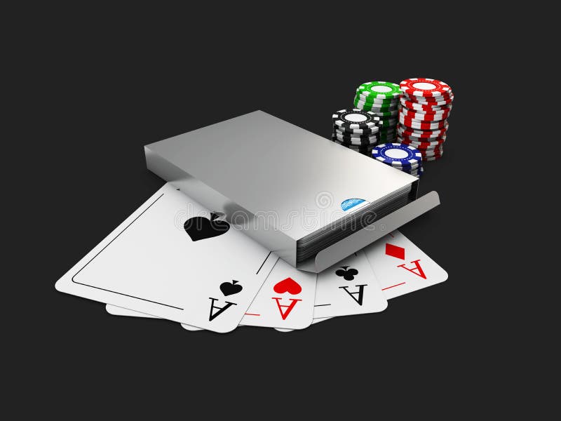 Gray Play Card Box, Chips and Cards, on Black Background Stock ...