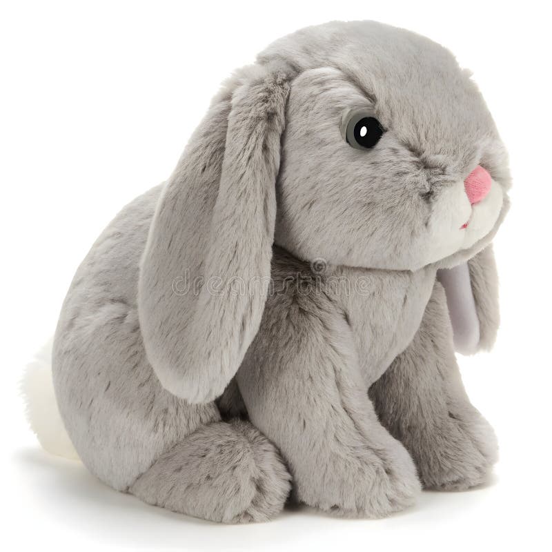 Gray Plush Bunny Toy on a White Background for Design Resources Stock ...