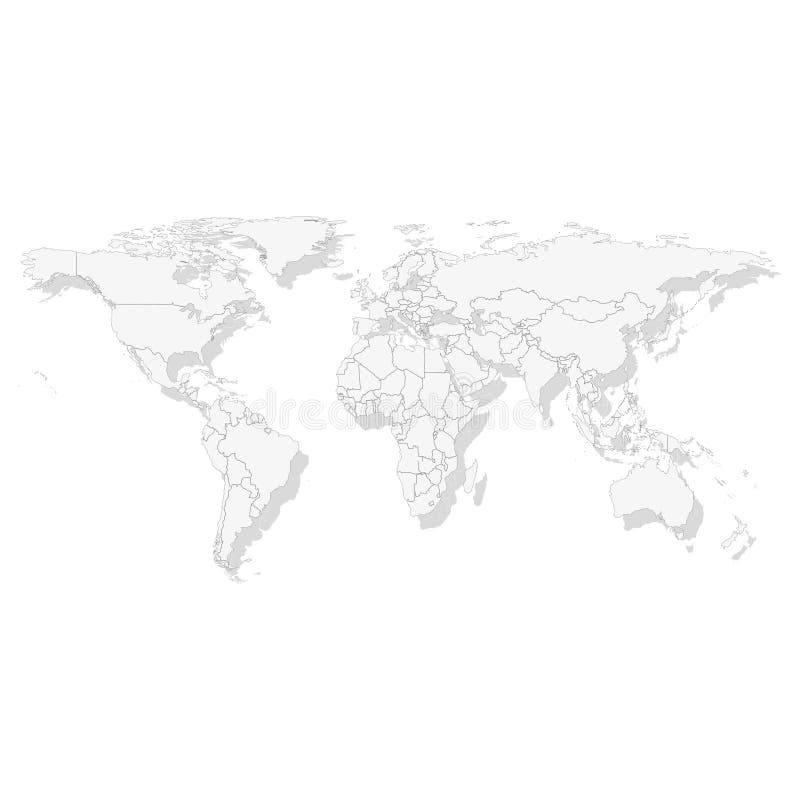 World Map in Grey Color on White Background. High Detail Blank ...