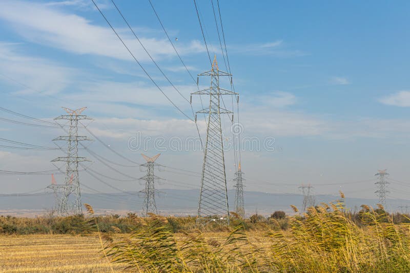 Gray Power Line is on the Blue Sky Background Stock Image - Image of ...