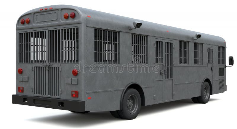 Gray Prison Transport Bus Rear View Isolated on White Background with ...