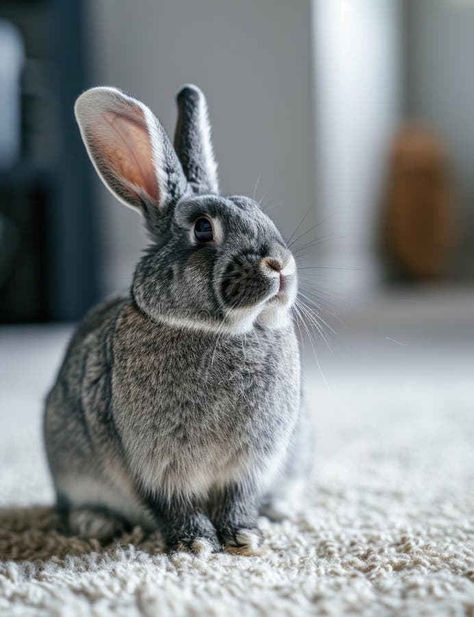 A Gray Rabbit is Front Camera and Looking Back or Side Ward Stock Image ...