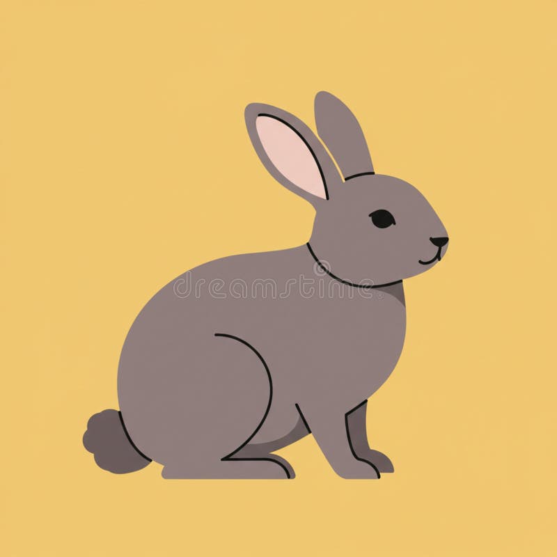 Gray Rabbit Illustration with Simplified, Clean Lines in a Side Profile ...