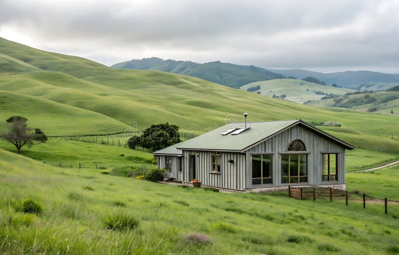 A Gray Ranch Style Model Hedges Around Modern House Stock Illustration ...