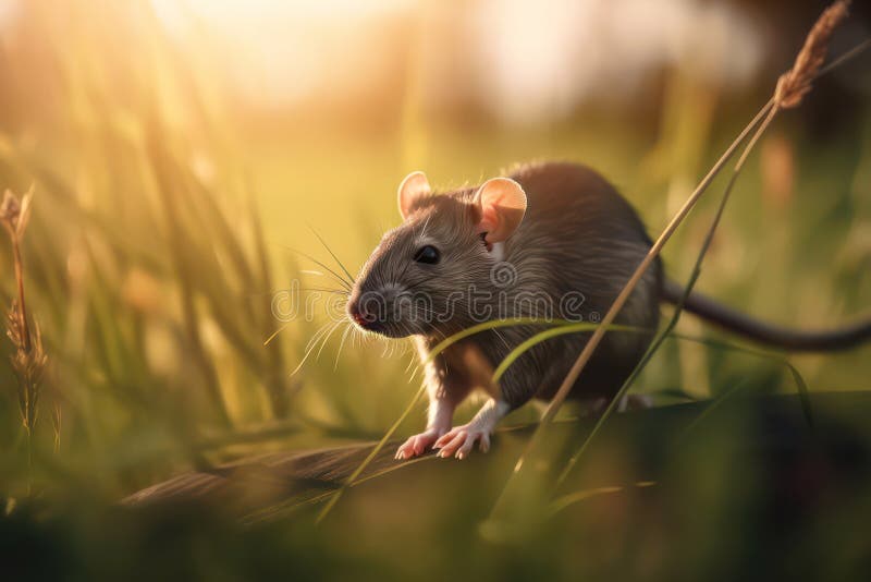 Gray Rat in the Grass in the Light of the Sun. Stock Illustration ...
