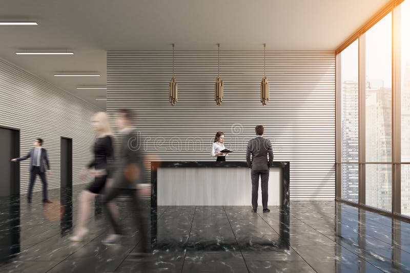 Gray reception, people stock photo. Image of desk, indoor - 91509018