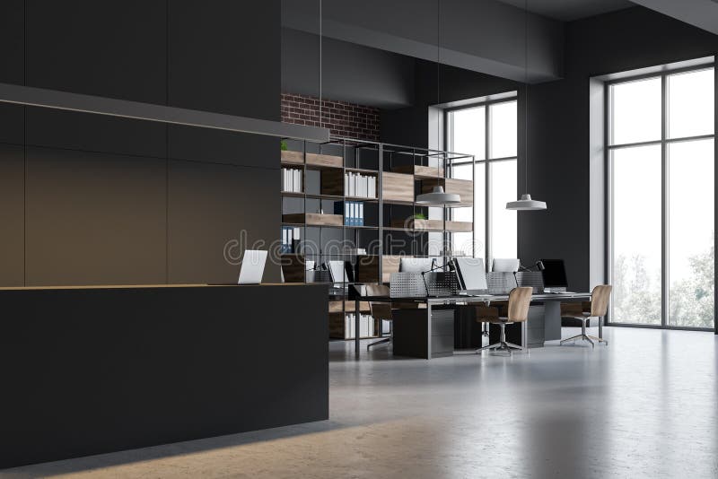 Gray Reception Table in Gray Open Space Office Stock Illustration ...