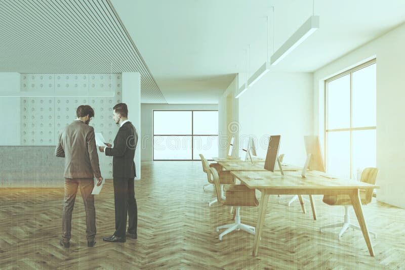 Gray Reception Table In An Open Space Office, Men Stock Image - Image ...