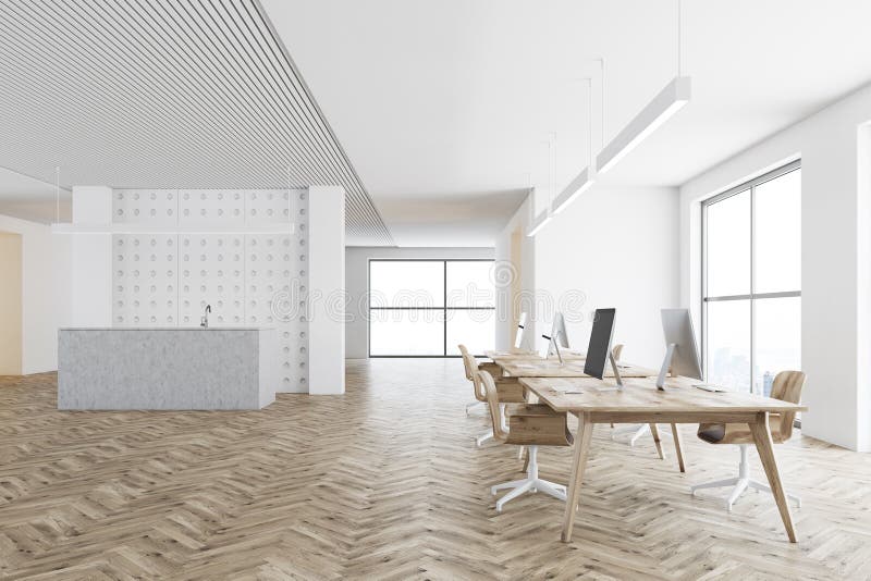 Gray Reception Table in an Open Space Office Side Stock Illustration ...