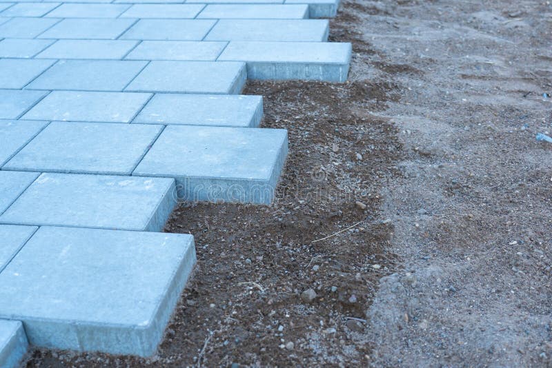 Gray Rectangular Paving Slabs in the Process of Laying Stock Image ...