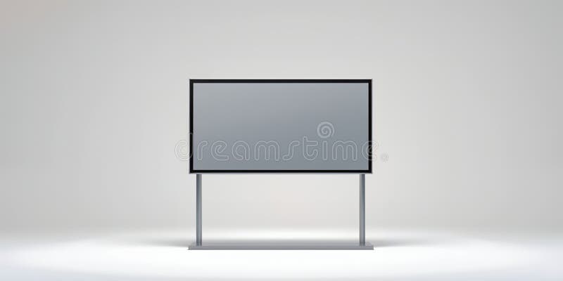 A Gray Rectangular Screen with a Black Frame Standing on a Gray Stand ...