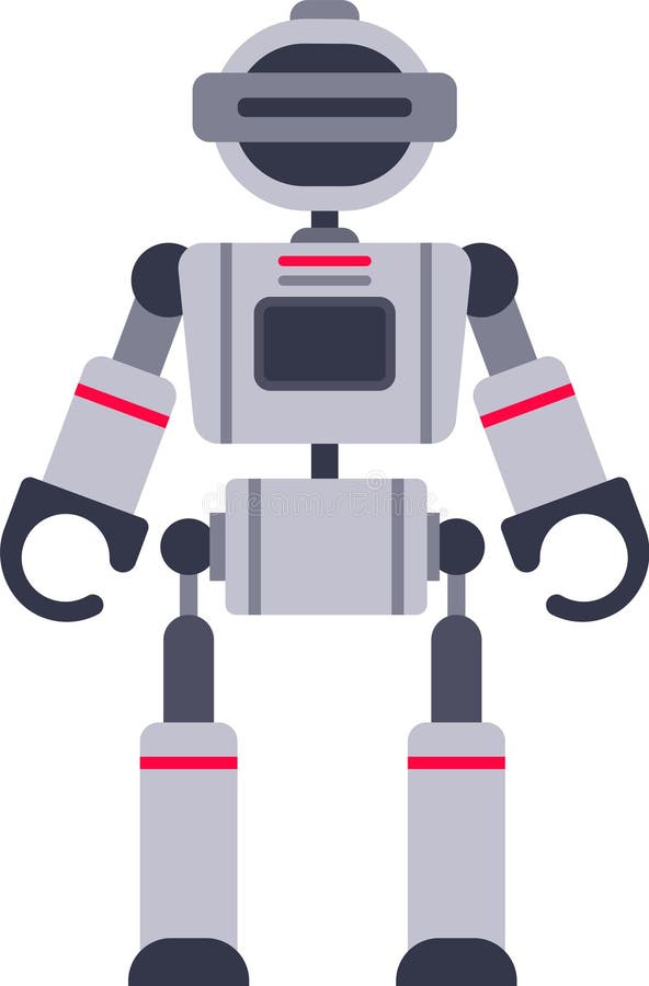 Gray and Red Robot Standing with Arms Down, Featuring a Screen on Its ...