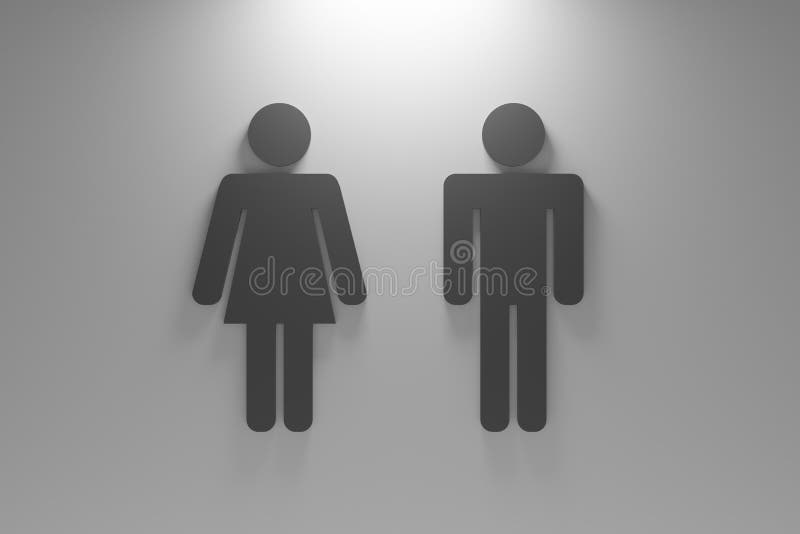 Gray Restroom Signs with Light Coming Down from Above, Stock ...
