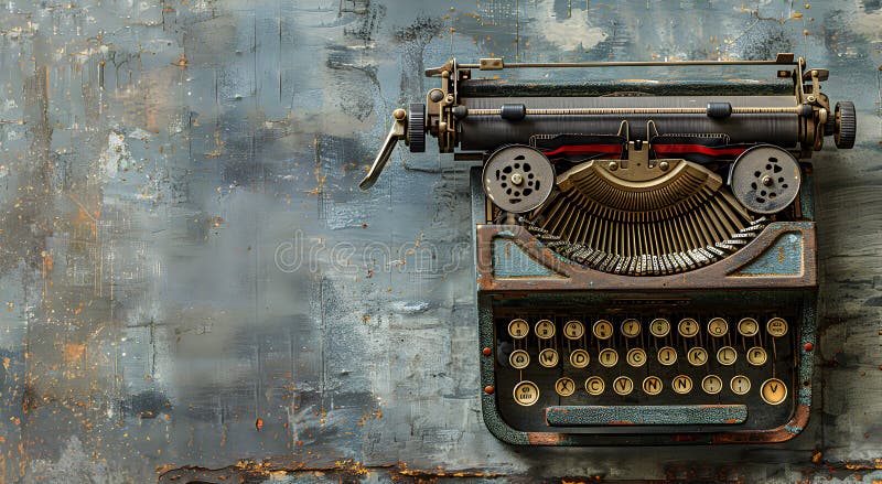 Gray Retro Typewriter with Keys and Light Traces of Rust, Top View ...