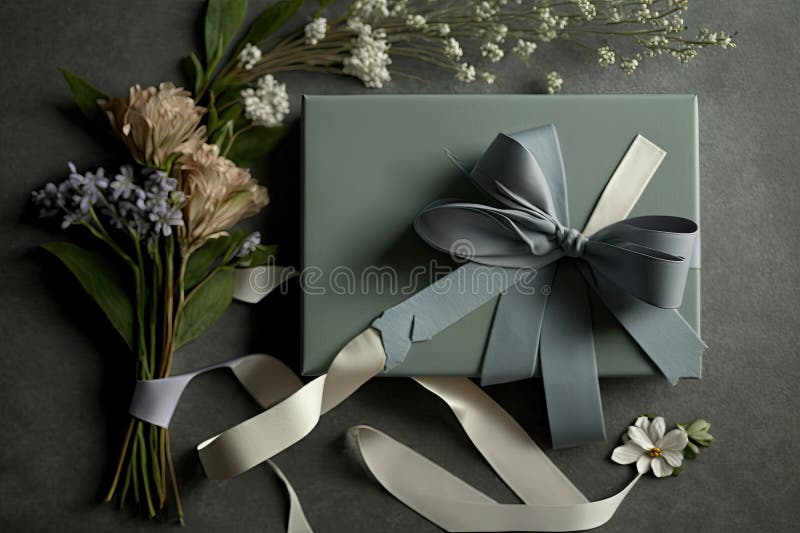 Gray Ribbon with Flowers, Top View. Composition in Gray Colors Stock ...