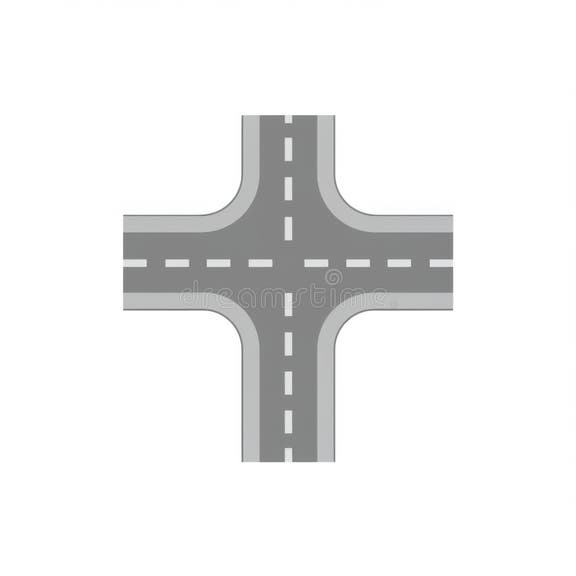 Gray Road Intersection Top View Graphic with White Dashed Lines on ...
