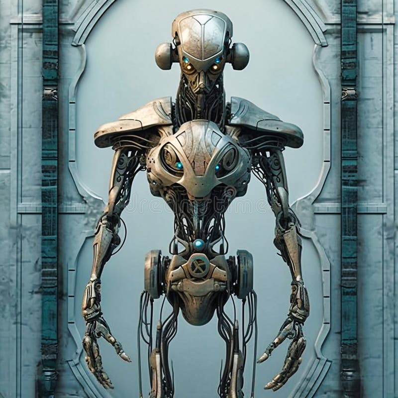 A Gray Robot with Blue Eyes that Sat Down. Generative AI Stock ...