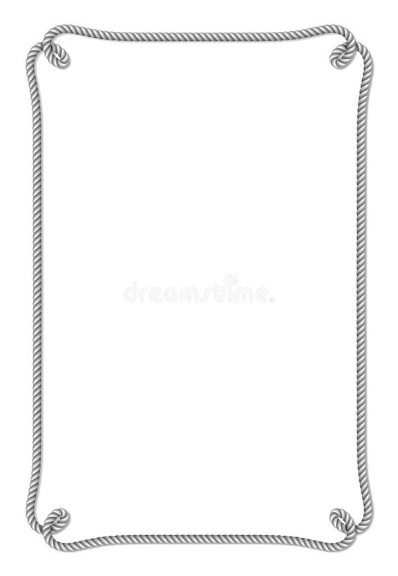 Gray Rope Woven Vector Border with Rope Knots, Vertical Vector Frame ...
