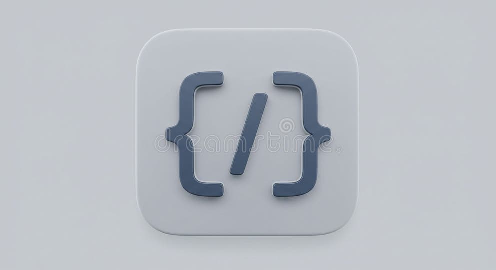 A Gray, Rounded Square Icon Features Dark Gray Curly Braces Enclosing a ...