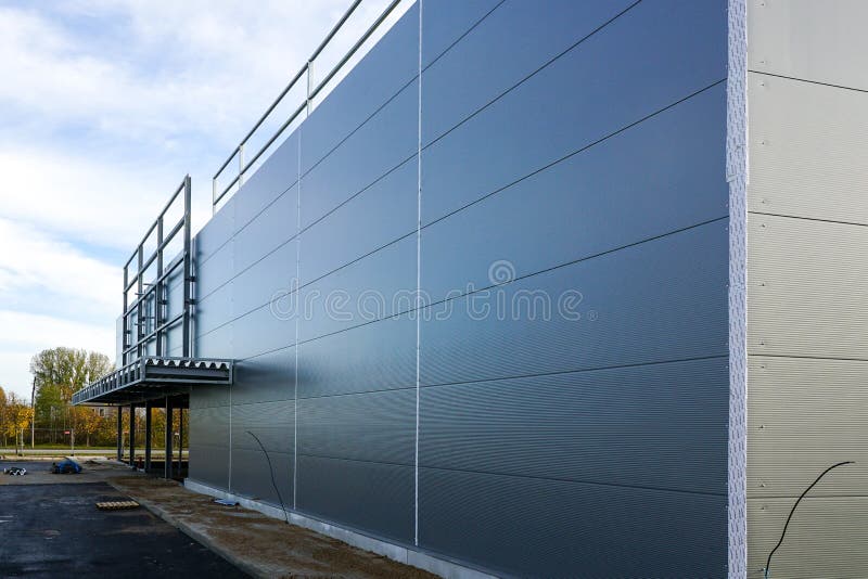 Gray Sandwich Panel Facade of a Unfinished Warehouse Building Stock ...