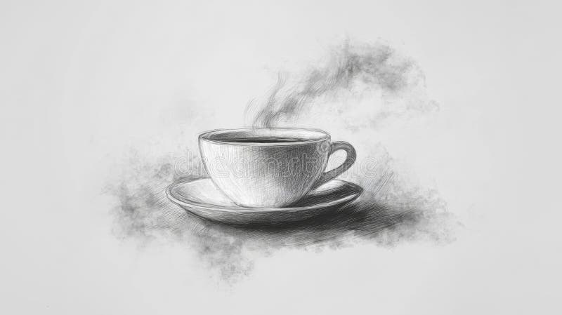 Gray Scale Coffee Cup Drawing with Steam Stock Illustration ...