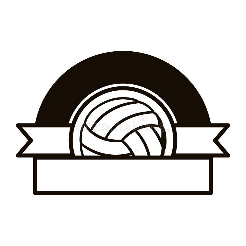 Gray Scale Emblem Half with Volleyball Ball and Ribbon Stock Vector ...