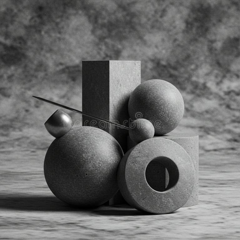 Gray-scale Image of Abstract Geometric Shapes. a Composition of Spheres ...