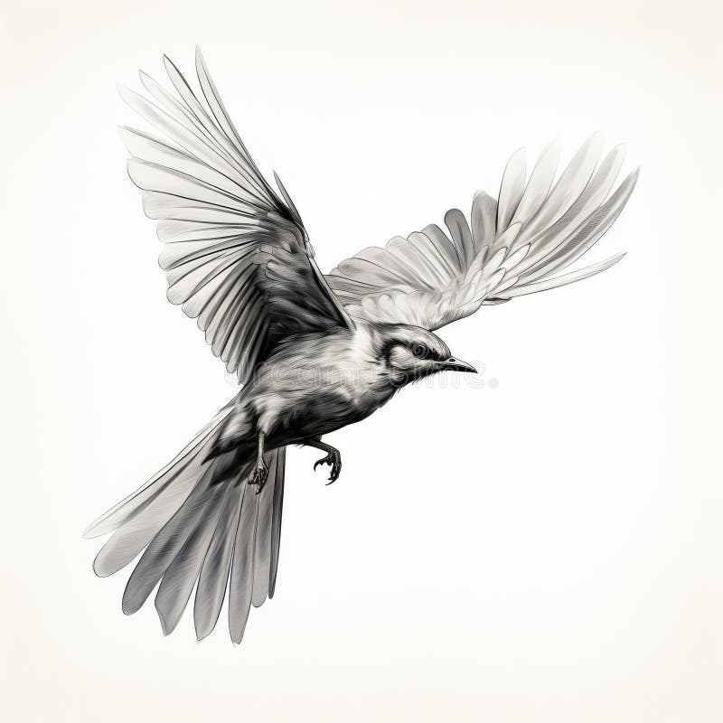 Grayscale Image of a Lark in Flight Stock Illustration - Illustration ...