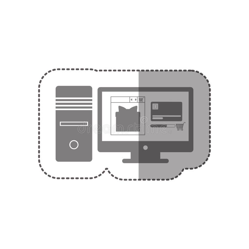 Gray Scale Middle Shadow Sticker with Desk Computer Stock Vector ...