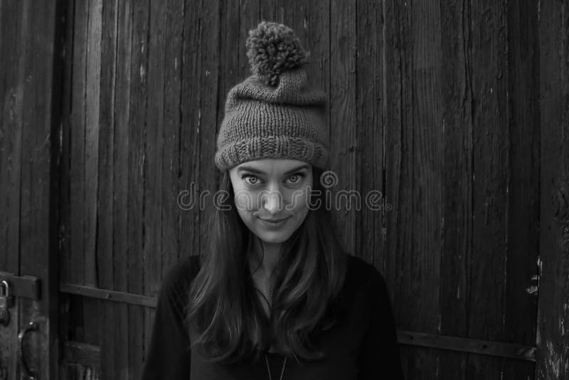 Gray Scale Photo of Woman Smiling in Front of the Camera Stock Image ...