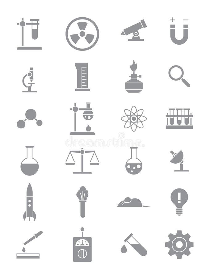 Gray science icons set stock vector. Illustration of school - 68795695