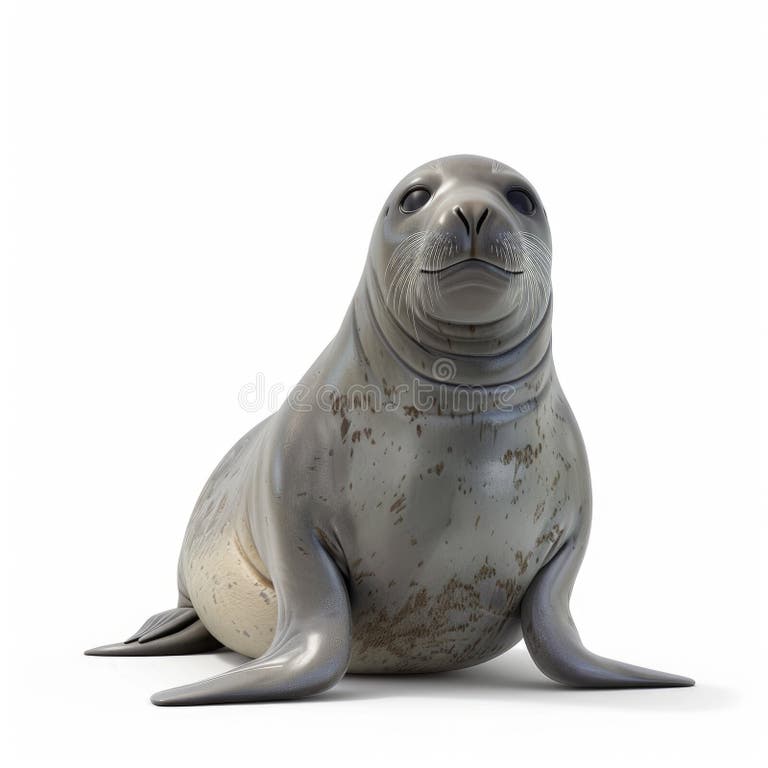 Adorable Northern Elephant Seal Posing on White Background Stock ...