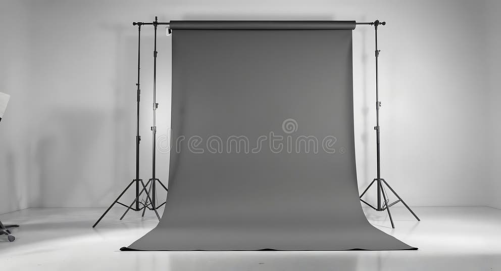 Gray Seamless Paper Backdrop with Stands in a White Studio Setting ...