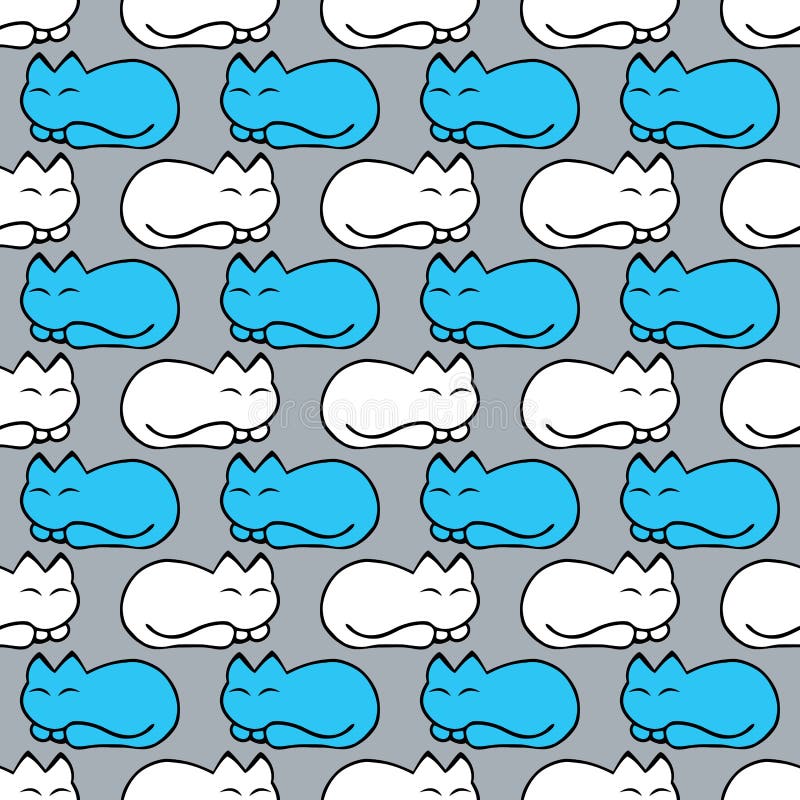 Seamless Pattern with White and Blue Cat. Vector Stock Vector ...