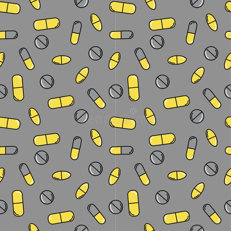 Gray Seamless Patterns of Tablets Pills Pixels 1000x1000. Vector ...