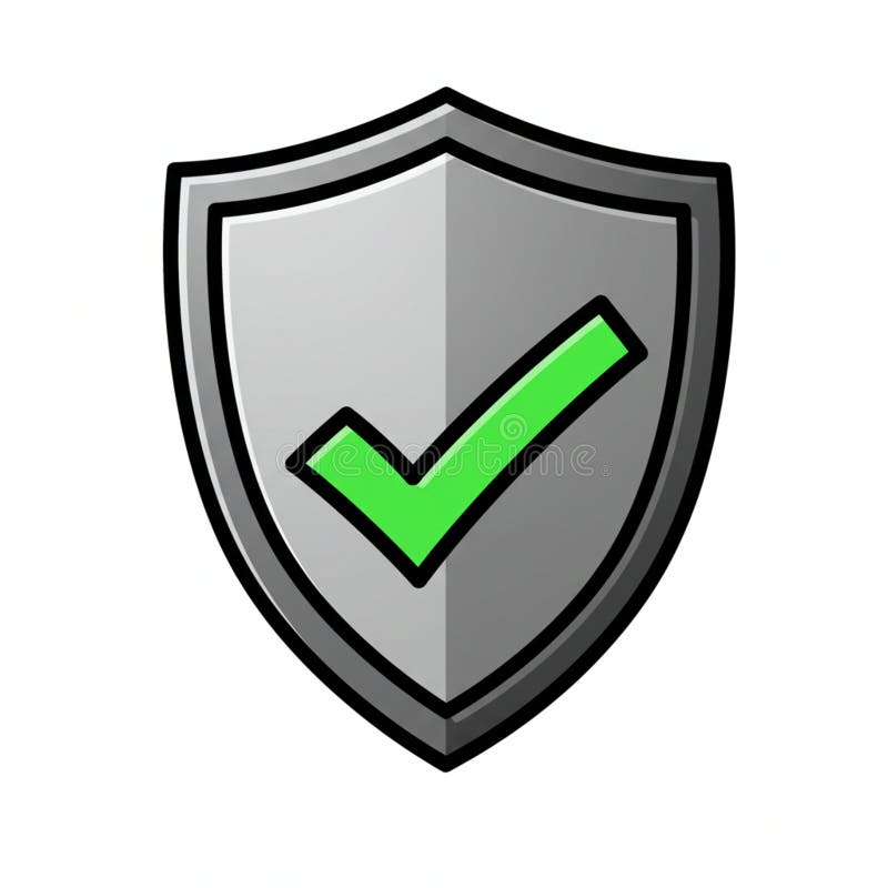 A Gray Shield Icon with a Bold, Black Outline Contains a Large Green ...