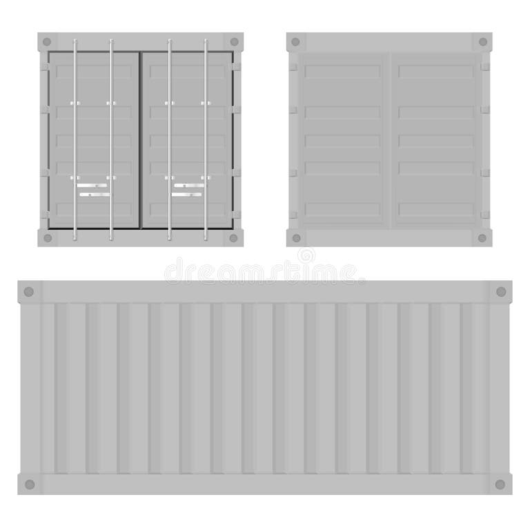 Gray Shipping Freight Container. Front, Back and Side View Stock Vector ...