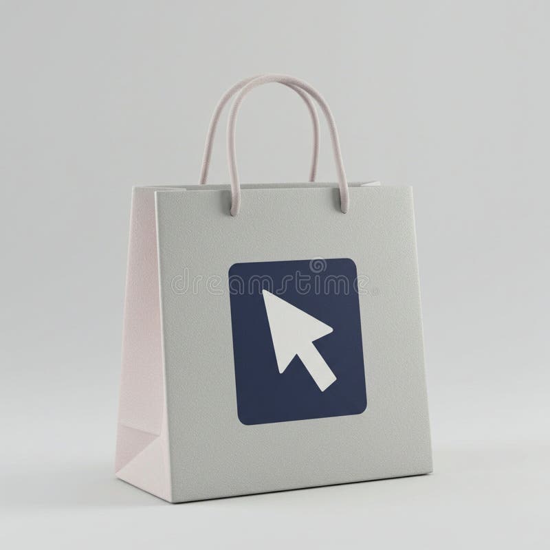 A Gray Shopping Bag with a Sturdy Paper Texture Features a Blue Square ...