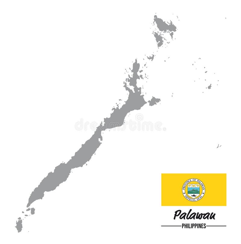 Gray Silhouette Map of the Philippine Island of Palawan with Flag Stock ...