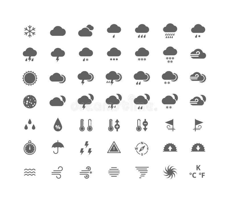 Gray Silhouette Weather Icons Set. Stock Vector - Illustration of ...