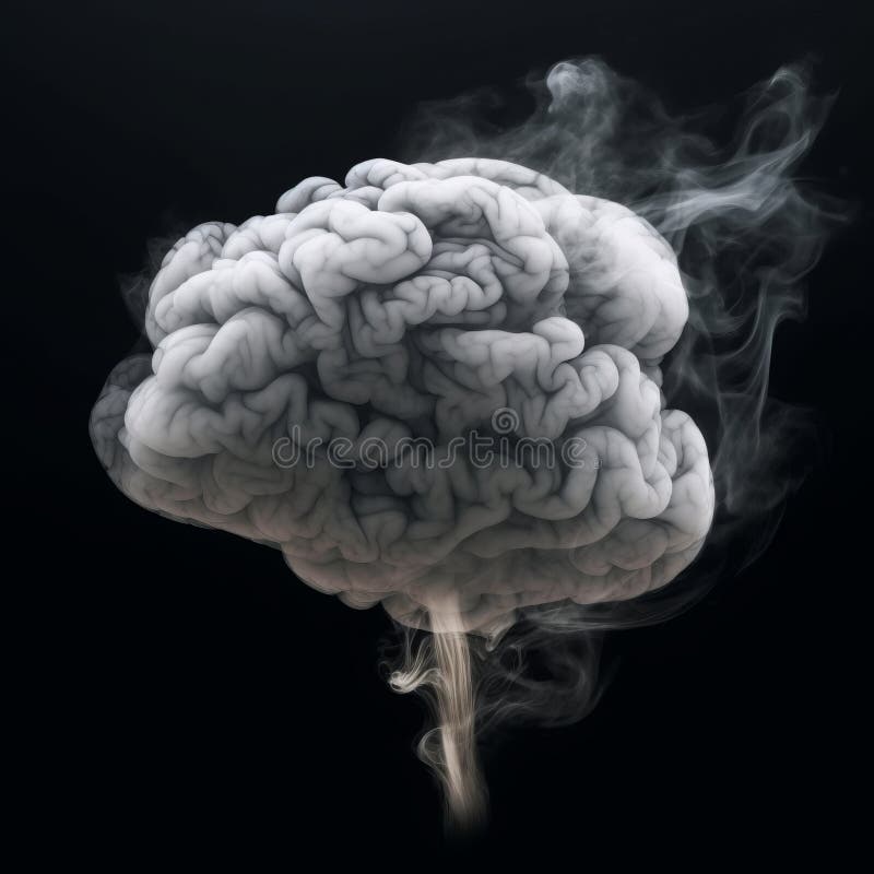 Gray Smoke in the Form of a Human Brain, on a Dark Background Stock ...