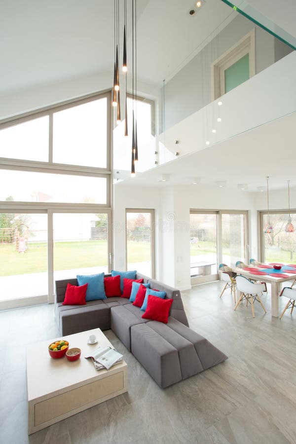 Gray sofa in modern lounge stock image. Image of design - 47432067