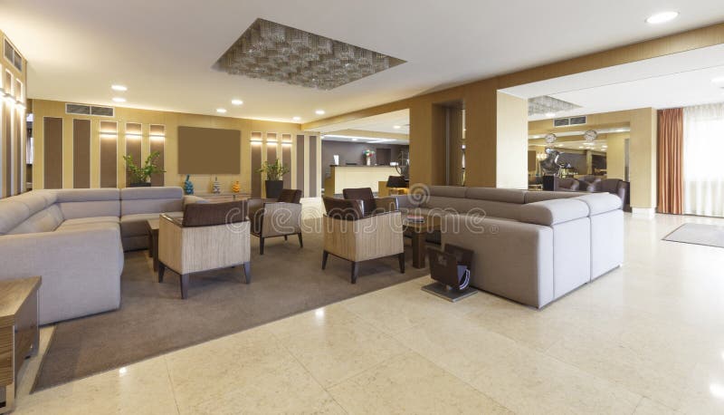 Gray Sofas and Armchairs in Hotel Lounge Room Stock Image - Image of ...