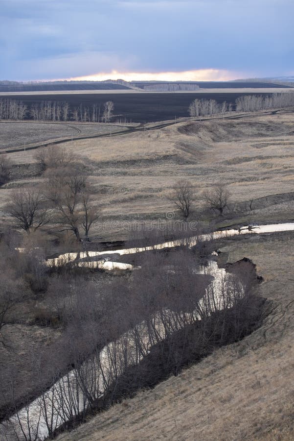 Gray Spring Vertical Landscape Stock Image - Image of clouds, panorama ...