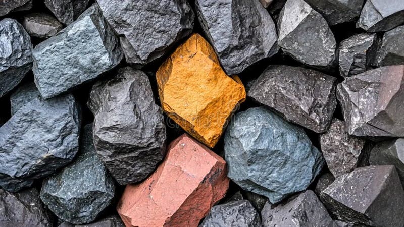 A Stack of Angular Rocks, in Shades of Gray, with One Prominent Golden ...