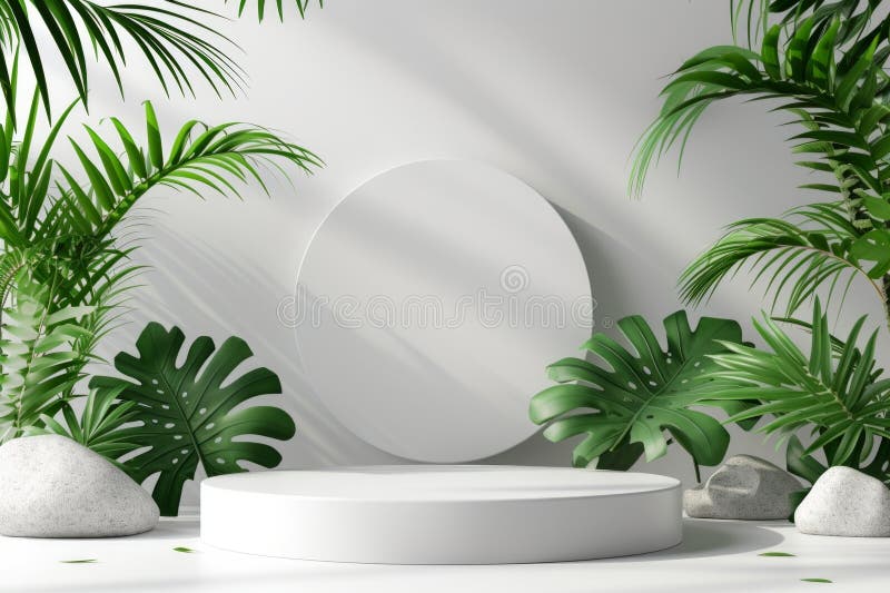 Gray Stage Background Product Display Podium Scene with Leaf Platform ...