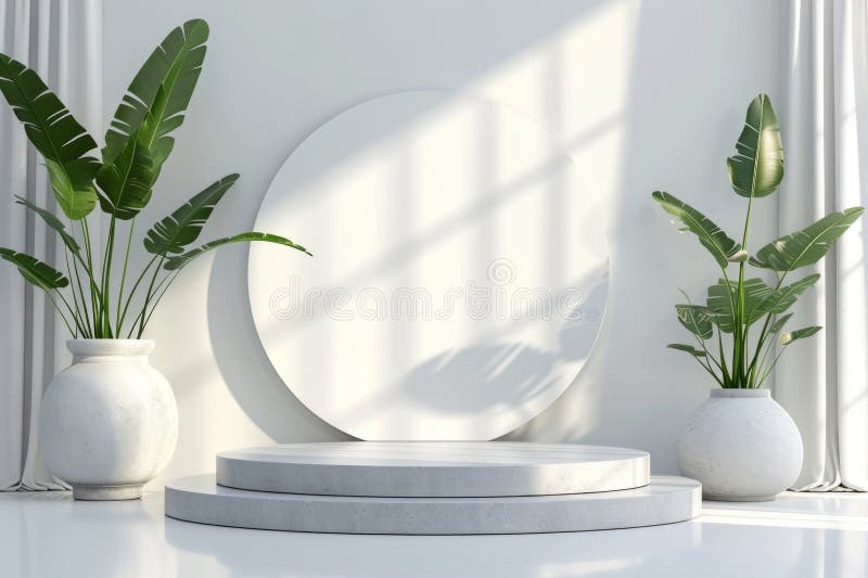 Gray Stage Background Product Display Podium Scene with Leaf Platform ...