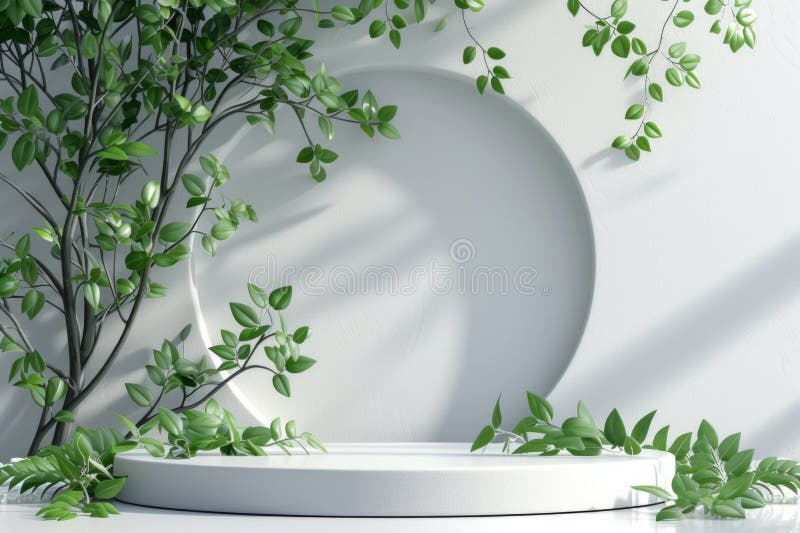 Gray Stage Background Product Display Podium Scene with Leaf Platform ...