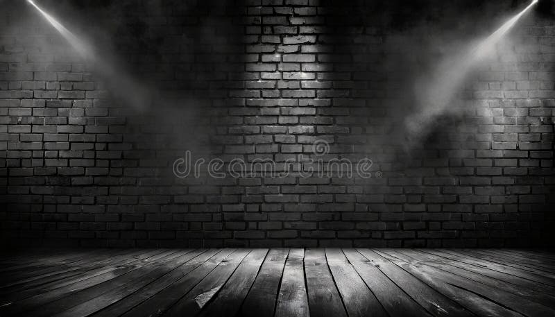Gray Stage with Bricks in the Background and Lighting Stock ...