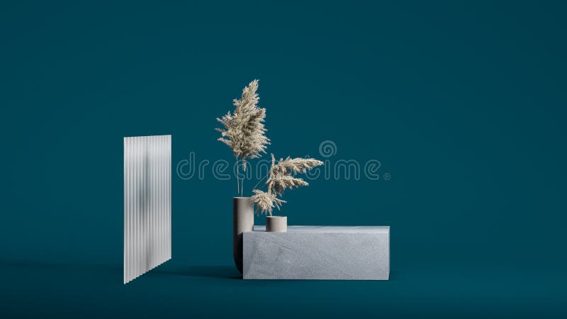 Gray Stage with Dry Plants on the Pale Blue Background. Minimal Design ...